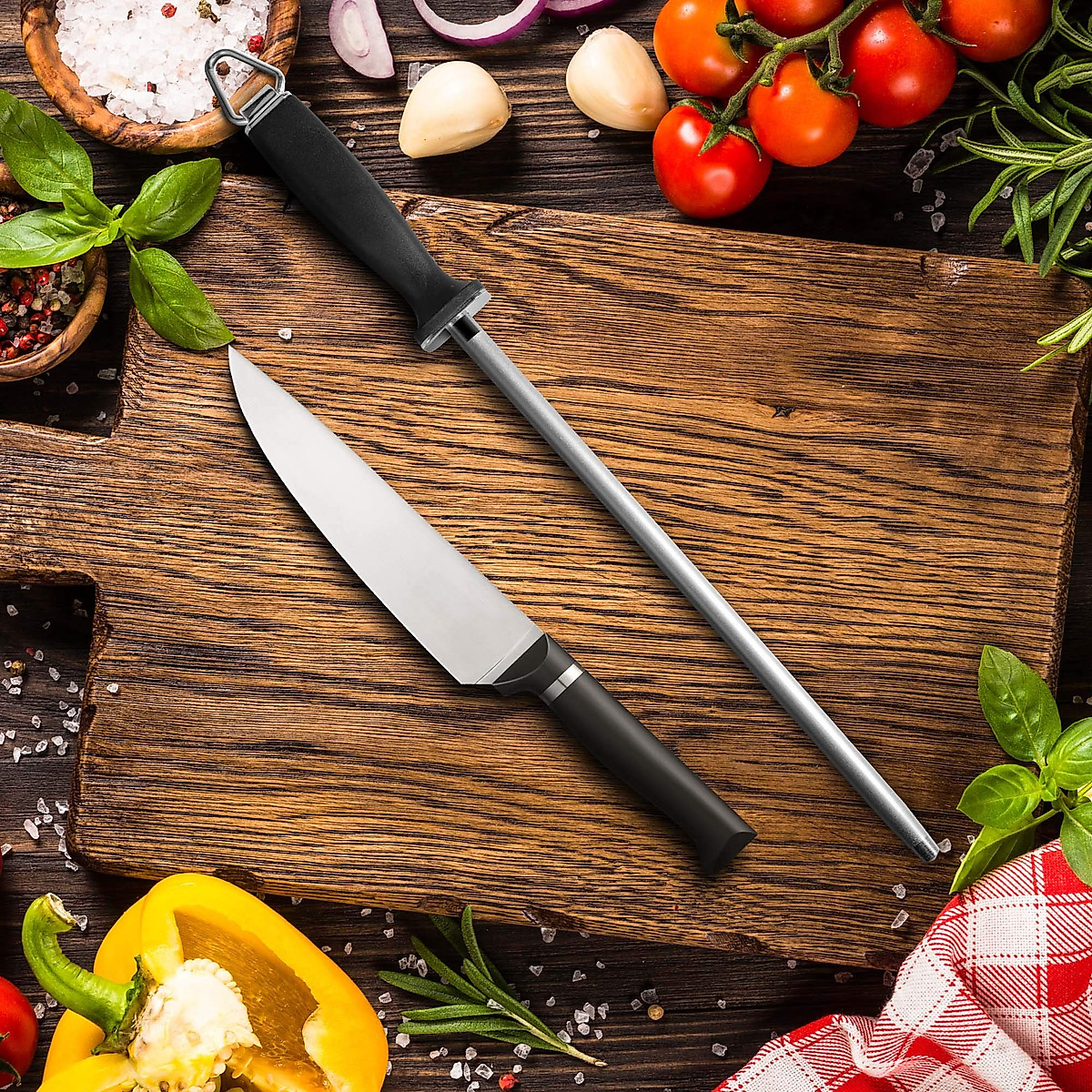 Superior Knife Sharpening Rod, 10 Inch Professional Diamond Brushed Sharpening Steel