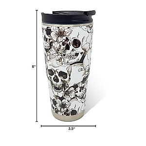 ENGEL 22oz Halloween White Skull Vacuum Insulated Tumbler with leak-proof lid and non-skid rubber base