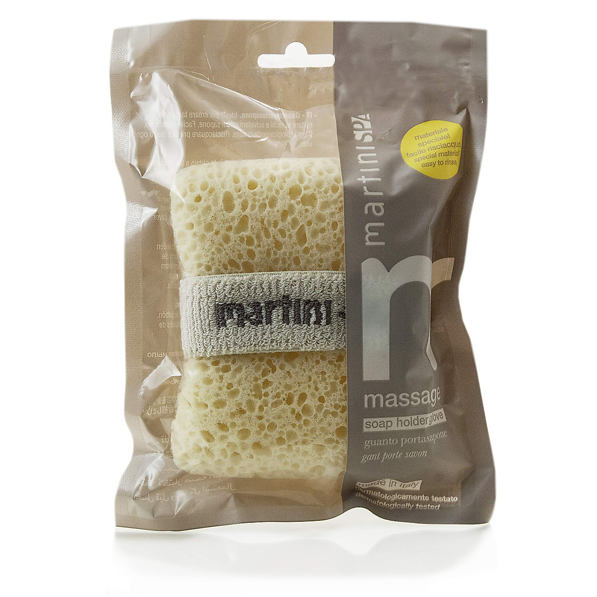 MartiniSPA Exfoliating Body & Shower Sponge with Soap Pocket. All Natural Italian Deep Cleansing Sponge with Soap Saver Pouch & Hand Strap for Men & Women - Use in Shower or Bath - 2 Units/Beige Color