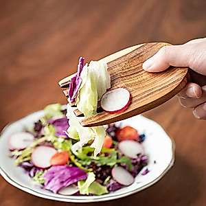 Muso Wood Acacia Salad Hands, Wooden Salad Tongs for Serving Salad Mixes, Set for Serving Salad Fruit on Your Kitchen Counter, 5.12" x 3.62" x 0.39", One Pair