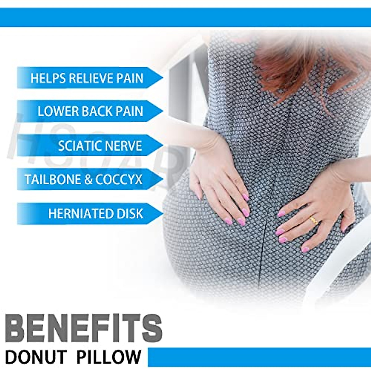 Donut Pillow Hemorrhoid Tailbone Cushion – Seat Cushion Pain Relief for Coccyx, Prostate, Sciatica, Pelvic Floor, Pressure Sores, Pregnancy, Perineal Surgery, 15.7 x 15.7 Inches