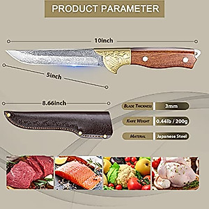 Purple Dragon Carving Knife 5" Japanese Steel Professional Fillet Knife with Sheath,Trimming Knife with Elegant Blade,Sharp Knife for Meat,Fish,Camping,with Gift Box