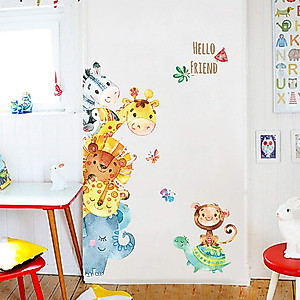 Cute Cartoon Animal Door Sticker Giraffe Elephant Wall Decals for Kids Rooms Bedroom Wardrobe Door Nursery Decoration