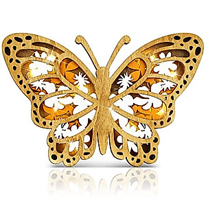 Wooden Led Butterfly Sign 3D Rustic Crafts Glowing Butterfly Decor Wood Butterfly Centerpiece Farmhouse Wooden Tabletop Ornament Spring Freestanding Wood Sign for Home Shelf Kitchen Party