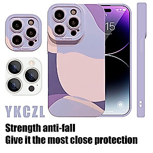 YKCZL Compatible with iPhone 14 Pro Max Case,Cute Painted Art Heart Pattern Full Camera Lens Protective Slim Soft Shockproof Phone Case for Women Girls-Purple