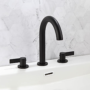 POP SANITARYWARE Matte Black Bathroom Faucet 8 Inches Widespread Bathroom Faucet 3 Hole Bathroom Faucet 2 Handle Bathroom Sink Faucet Brass with Supply Hoses