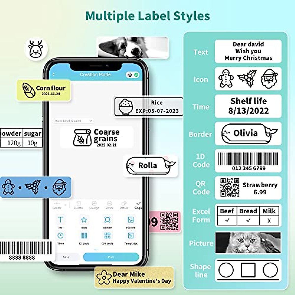 Phomemo D30 Label Maker Machine with Tape, Portable Bluetooth Label Printer, Small Smart Phone Handheld Sticker Mini Labeler Multiple Templates Font Icon Easy to Use Inkless Rechargeable F Office Home