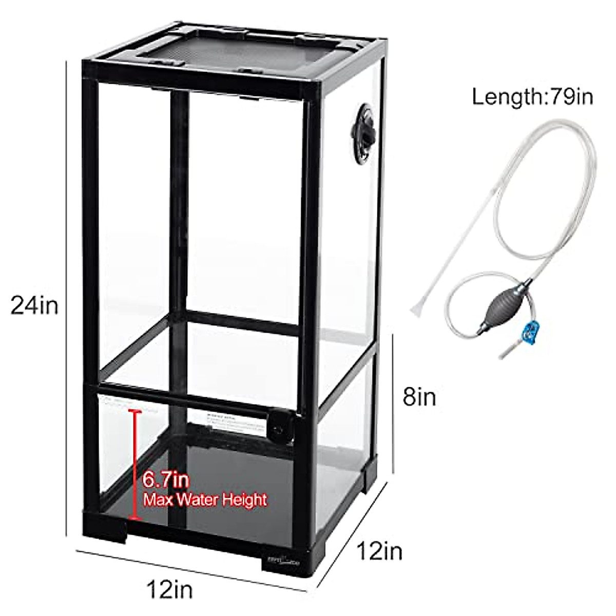 REPTIZOO 15 Gallon Full Glass Reptile Terrarium 12" x 12" x 24" Knock-Down Glass Tank and Siphon Gravel Cleaner Set, Small Habitat for Reptile Chameleon, Tree Frogs, Arboreal Geckos,Lizard