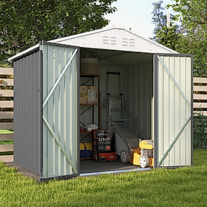 Patiowell 8x6 FT Outdoor Storage Shed, Metal Tool shed & Outdoor Storage with Lockable Doors & Air Vents, for Backyard Garden Patio, Gray