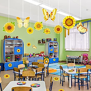 45 Pieces Spring Sun Flower Cutouts, Creative Springtime Flowers Accents Butterfly Gerbera Daisy Bulletin Board Classroom Decoration for Teacher Student School Birthday, 5.5 x 5.5 Inch (Vivid Style)