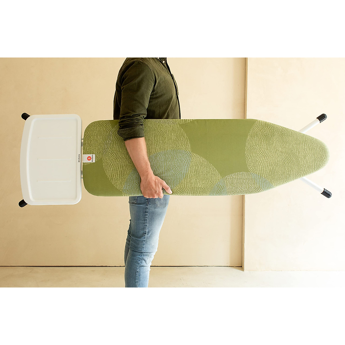 Brabantia Size B Ironing Board (49x15 in) 7 Height Options, Solid Steam Unit Rest Holder (Calm Rustle) Non-Slip Feet, Anti-Collapse Child Locks