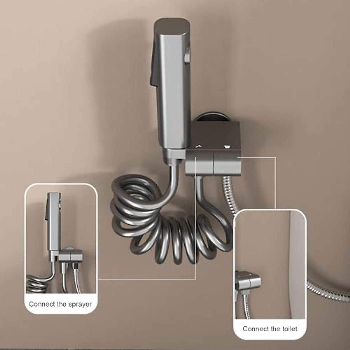 Bidet Sprayer for Toilet, Handheld Sprayer Kit Brass Cloth Diaper Sprayer Set Wall-Mounted Bidet Sprayer High Pressure Handheld Bidet Sprayer for Toilet Double Control Switch (Chrome)