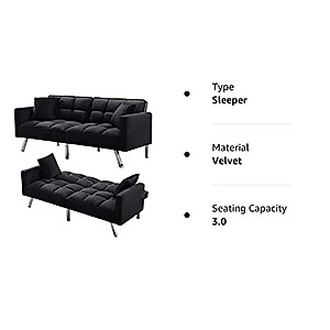 Olela Sleeper Sofa Bed Modern Tuft Futon Couch Convertible Loveseat Sleeper Reclining Sofa Bed Twin Size with Arms and 2 Pillows for Living Room, Black