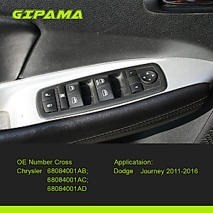 Gipama 901-486 Power Window Switch for 2011-2016 Dodge Journey, Replaces# 68084001AD, 68084001AC, 68084001AB,8+13 PINS（Driver Side