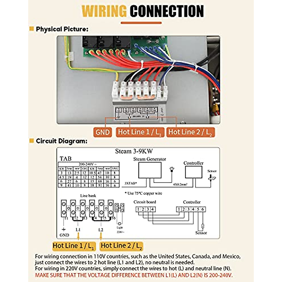 CGOLDENWALL 9KW Commercial Self-Draining Steam Generator Shower System Home Steam Bath Spa Generator 30 min to 12 Hours with Auto Drain 95-131℉ for Suitable Space Heating 9 m³/318 Cubic feet (9KW)