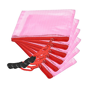 YOKIVE 6 Pack Mesh Zipper Bags, B8 Mesh File Pockets | Plastic Document Pouch, Great for Office Appliances Travel Storage(Red)