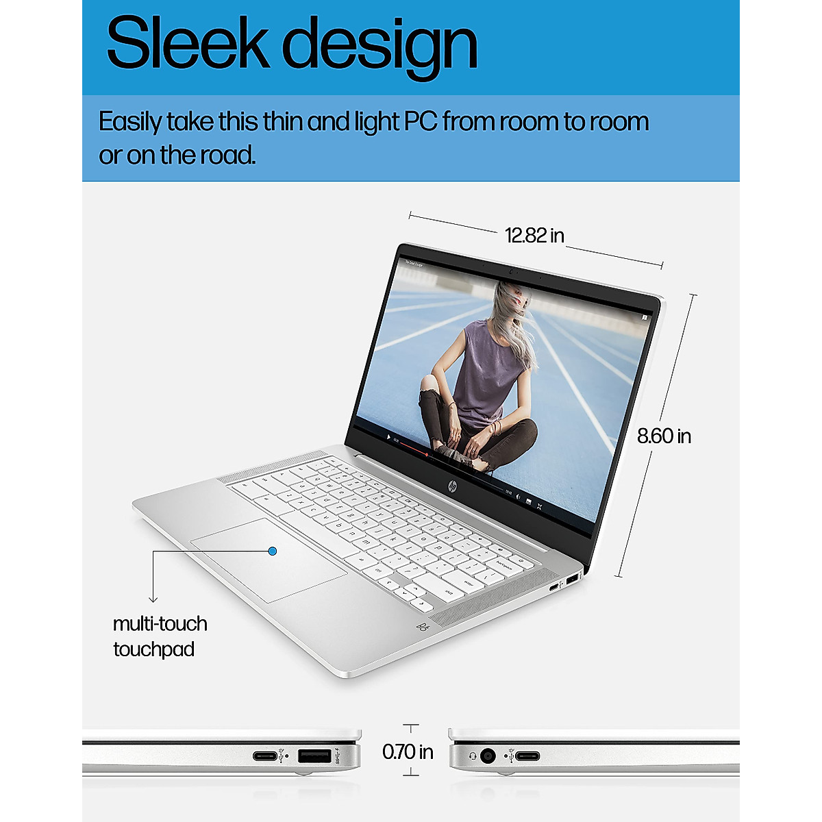 HP Chromebook 14" Laptop, Intel Celeron N4120 Processor, Intel UHD 600 Graphics, 4 GB RAM, 64 GB SSD, Chrome OS (14a-na0240nr, Ceramic White)