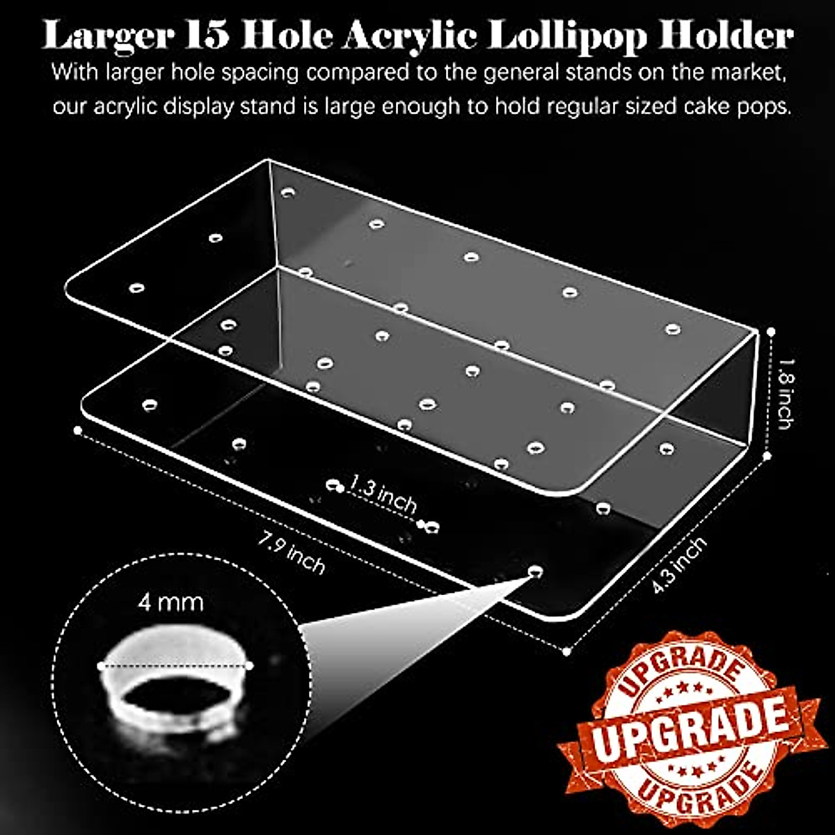 2Pack Upgraded Acrylic Cake Pop Display Stand 15 Hole Clear Acrylic Lollipop Holder with 50Pcs Lollipop Sticks, 50Pcs Packaging Bags and 50Pcs Gold Metallic Twist Ties