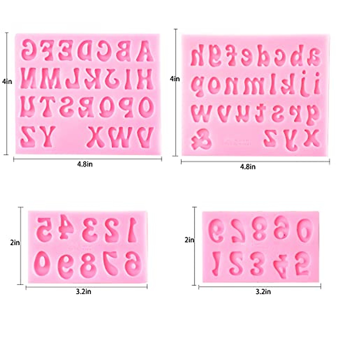 GELIFATLE Letters Molds and Numbers Molds, Silicone Fondant Mold Chocolate Molds, 0-9 Number and 26 Letters Silicone Molds for Baking Desserts and Cake Decoration (4 pack)