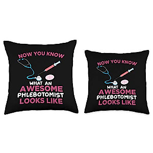 Phlebotomy Gift for Medical Technicians Funny Phlebotomist Quote Blood Venipuncture Vein Syringe Throw Pillow, 16x16, Multicolor