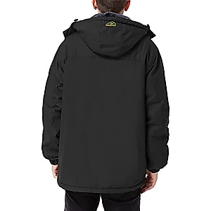 EQUICK Men's Waterproof Ski Jacket Fleece Windproof Mountain Winter Snow Jacket Warm Outdoor Sports Rain Coat with Hooded U220WCFY028,Black,L
