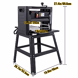 Mophorn Thickness Planer, 13" Width, 8000 RPM Worktable Benchtop Planer, 15Amp 1800W Powerful Motor, 6m/min Feeding Speed 0.2"-6.3"Cutting Thickness Planer, w/Iron Stand Dust Exhaust for Woodworking