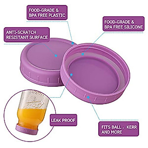 Aozita 18 Pack Plastic REGULAR Mouth Mason Jar Lids for Ball, Kerr Regular Mouth Jars - Colored Plastic Storage Caps for Mason/Canning Jars, Leak Proof