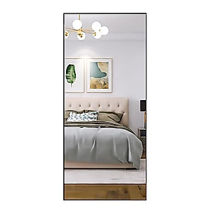 Beauty4U 71" x 32" Large Full Length Mirror with Stand, Black Wall Mounting Full Body Mirror, Metal Frame Full-Length Tempered Mirror for Living Room, Bedroom