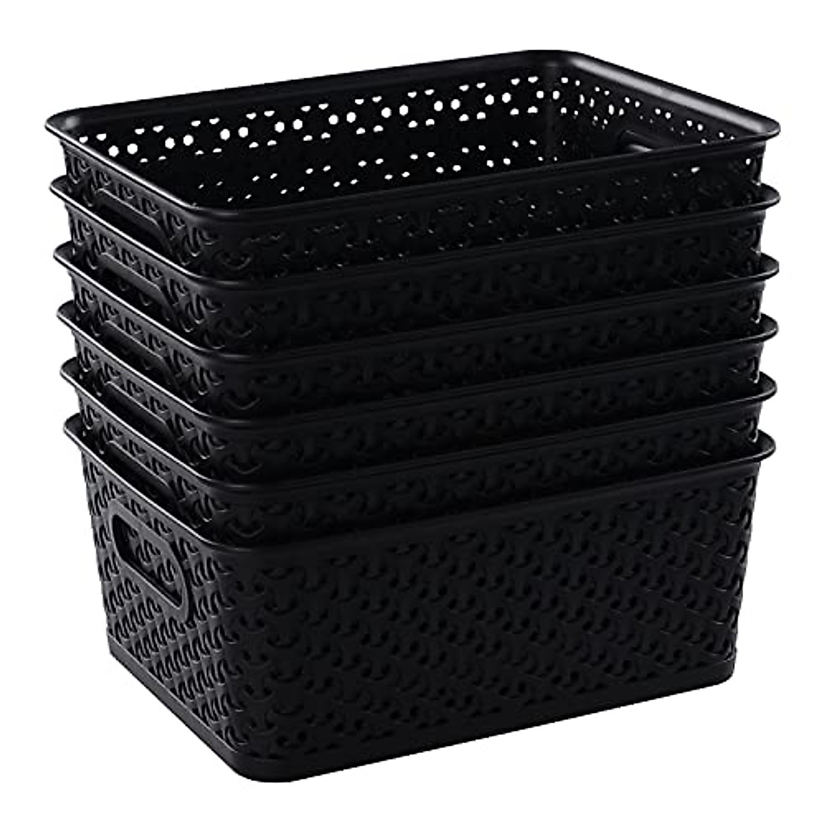 Kekow 6-Pack Black Plastic Storage Basket, 9.92" L x 7.56" W x 4" H