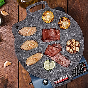 LynsaTac Korean BBQ Grill Pan - Portable 13.4 IN Non-Stick Aluminum Korean Grill Pan - Round Stove Top Grill for Indoor Outdoor