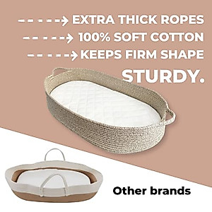 Baby Moses Changing Pad For Dresser - Moses Basket For Babies With Diaper Changing Pad - Sturdy Thick Rope Baby Changing Basket - Baby Diaper Changing Station - Boho Baby Nursery Changing Table Topper