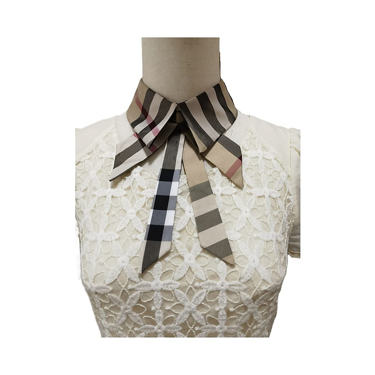 Vpang Detachable Fake Collar Lapel Plaid Blouse False Collar Choker Peter Pan Necklace Neck Bow Tie (Plaid)