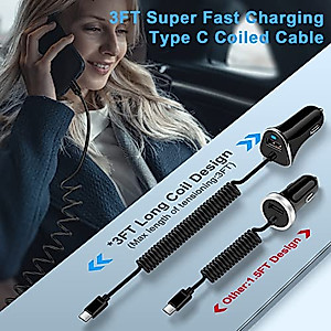 Fast Car Charger Pixel 7 Type C Car Plug Android USB C Cigarette Lighter Car Adapter Fast Charging C Coiled Cable for Samsung Galaxy A14 5G/S23/A54/A34/A23/Z Fold 4/A13/S21 FE/A53/A03s,Pixel 7 Pro/6a