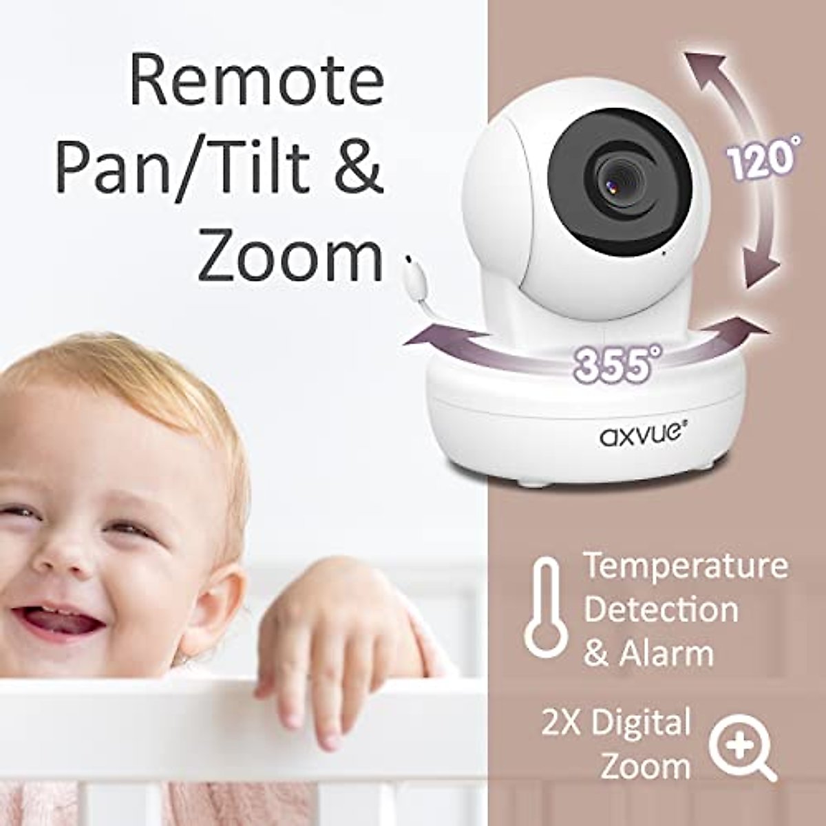 Video Baby Monitor with 4.3" Display & Remote Pan Tilt Camera, Auto Night Vision & Temperature Display,1000ft Long Range, 2-Way Audio Talk,12 Hours Battery, Power Saving Mode, Vox, Zoom in, No WiFi