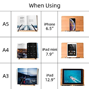 wishacc Book Stand Height Adjustable - Upright Bamboo Book Stand & Holder for Reading Hands Free, Desktop Adjustable Reading Height and Angle Book Rest with Page Clips (11.0 x 8.1 inches)