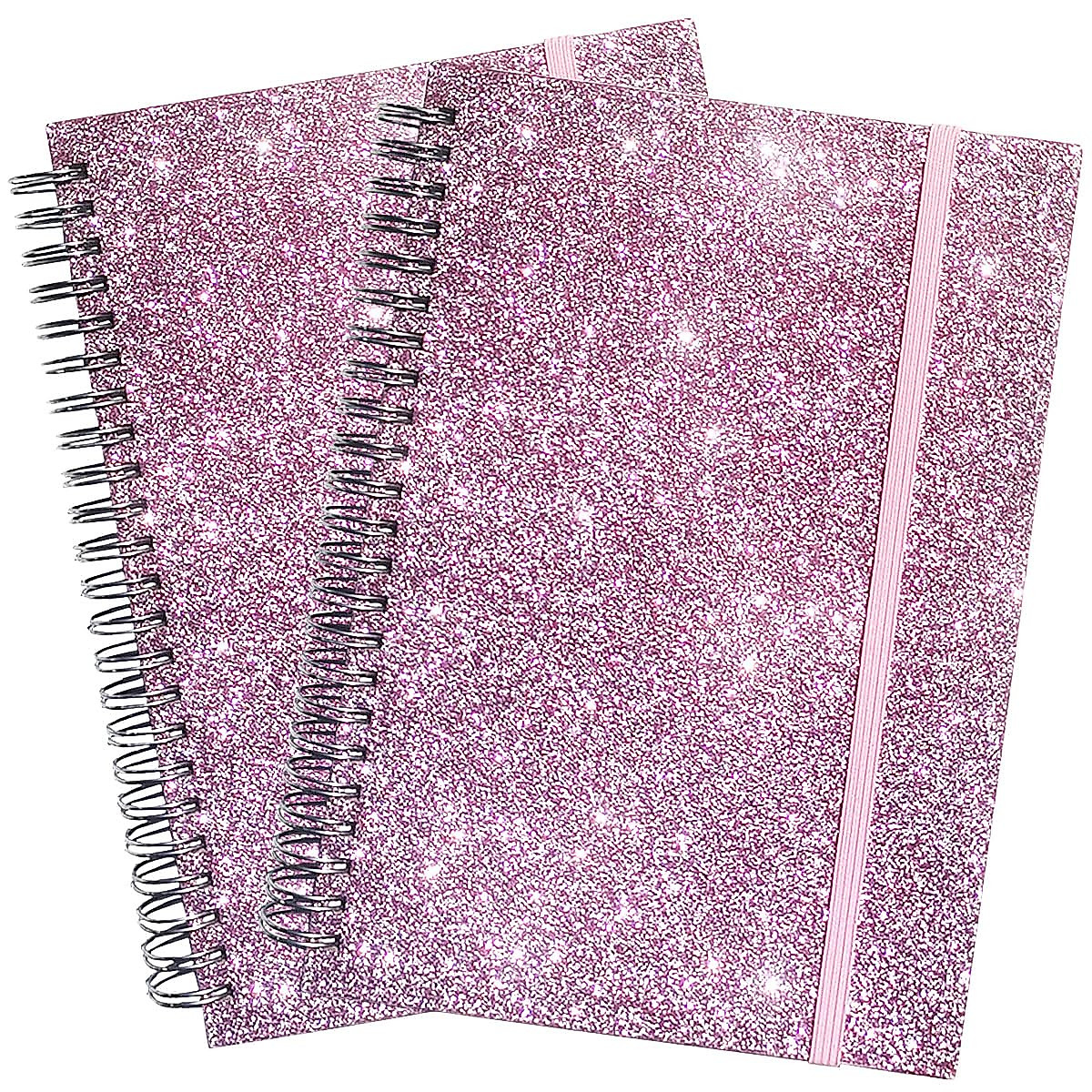Spiral Notebook, Glittery Pink Journal Notebook, 2Pack Hardcover Journals for note taking, Thick Paper, 180 Pages, 8.2” x 6”