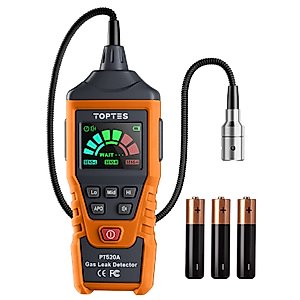 Natural Gas Detector, TopTes PT520A Gas Leak Detector with 17-Inch Gooseneck, Locating The Source of Propane, Natural Gas, and Combustible Gas Leak for Home and RV (Includes Battery x3) - Orange