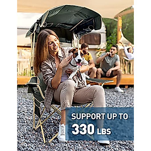 Docusvect Folding Camping Chair with Shade Canopy for Adults, Canopy Chair for Outdoors Sports with Cup Holder, Side Pocket for Camp, Beach, Tailgates, Fishing - Support 330 LBS