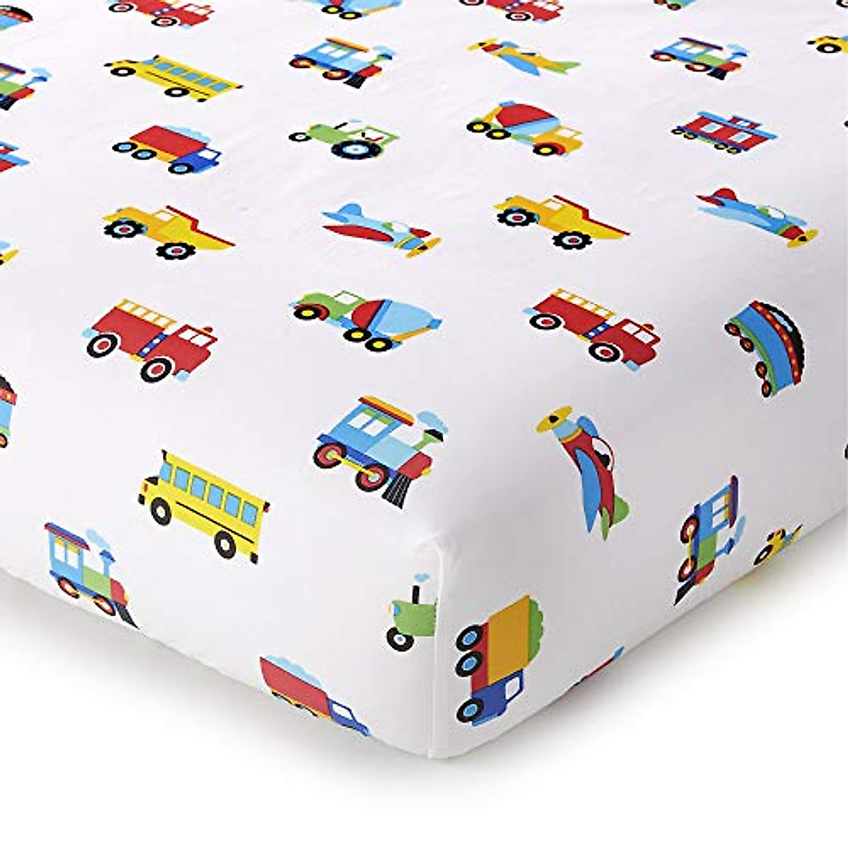 Wildkin Kids 100% Cotton Flannel Fitted Crib Sheet for Boys & Girls, Crib Sheets Measures 52 x 28 Inches, Kids Crib Sheets Super Soft & Breathable Material (Trains, Planes & Trucks)