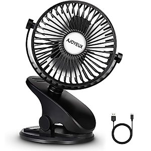 AJOYEUX Battery Operated Clip on Fan for Baby Stroller, Car Seat, Personal Camping - Black