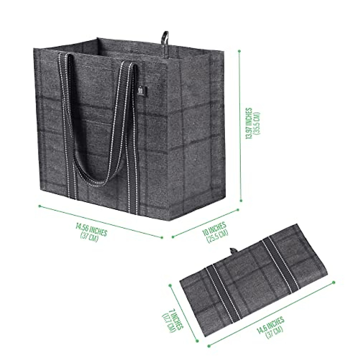 VENO 4 Pack Reusable Grocery Shopping Bag w/Hard Bottom, Foldable, Multi-Purpose Heavy-Duty Tote, Daily Utility Bag, Stands Upright, Sustainable (Set of 4 - Windowpane)