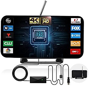 2023 TV Antenna Digital Indoor HDTV Antenna 350+ Miles Range with Signal Amplifier, Digital HD Antenna Support 4K 1080P VHF UHF All Television Free Local Channels, 18ft Coax Cable/AC Adapter