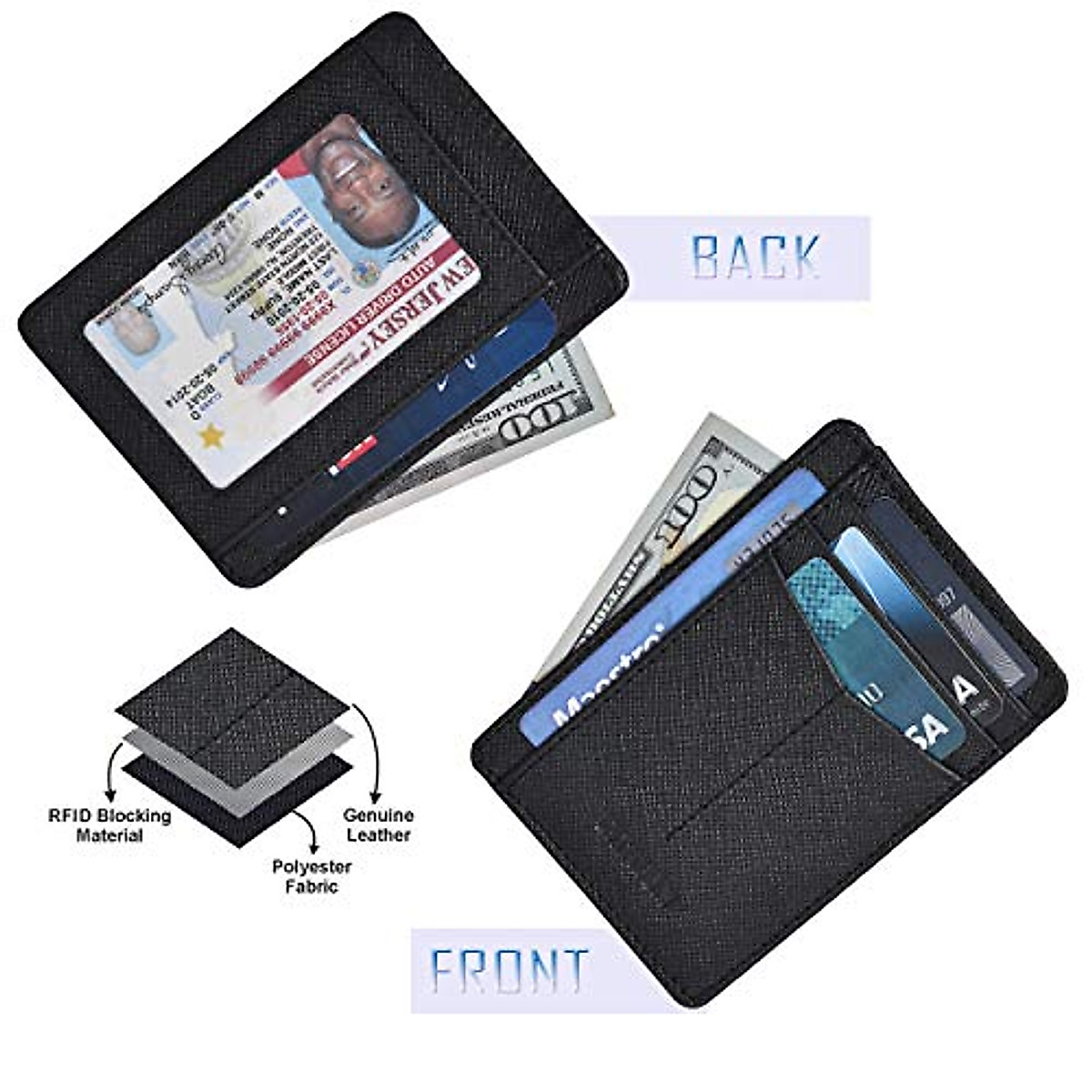 ESTALON Leather Slim Wallet & Credit Card Holder for Men & Women - RFID blocking - Minimalist Design - ID Window - Front Pocket Wallet