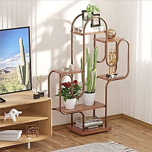 Allinside Cactus Corner Bookshelf, 6 Tiers Multipurpose Plant Stand, Heavy-Duty Metal Corner Shelf, Creative Tall Display Rack, Rustic Bookcase for Living Room, Bedroom, Home Office and Balcony
