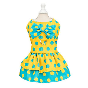 SHIAOMIN Dog Harness Dress with Leash Polka Dots Pet Skirt Summer Kitten Clothes Cute Doggy Costume for Cat Puppy (X-Large)