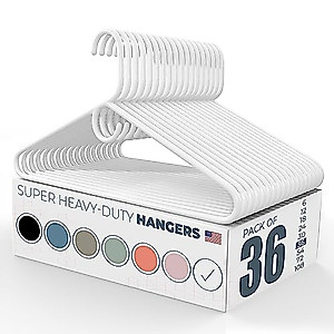 Super Heavy Duty Plastic Clothes Hangers (6 to 108 Pack Available) Vibrant Colors Durable Laundry Hangers for Adult | Lightweight Space Saving for Clothes, Shirts, Pants and Coats (36 Pack - White)