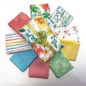 Stitch & Sparkle 9 pcs 18" by 21" Fat Quarter Bundle, Watercolor Floral, Quilt, Crafts, Sewing