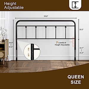 IKIFLY Metal Queen Size Headboard, Adjustable Height, Farmhouse Victorian Style, Easy Assembly, Steel Headboard Only for Bedroom, Black