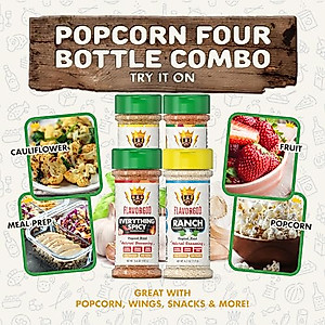 Popcorn Combo Pack of 4, Herb, Spices, Topper and Seasoning Gift Set - Everything Spicy, Pizza, Ranch, Lemon & Garlic - Premium All Natural & Healthy Spice Blend- Flavor God Seasonings