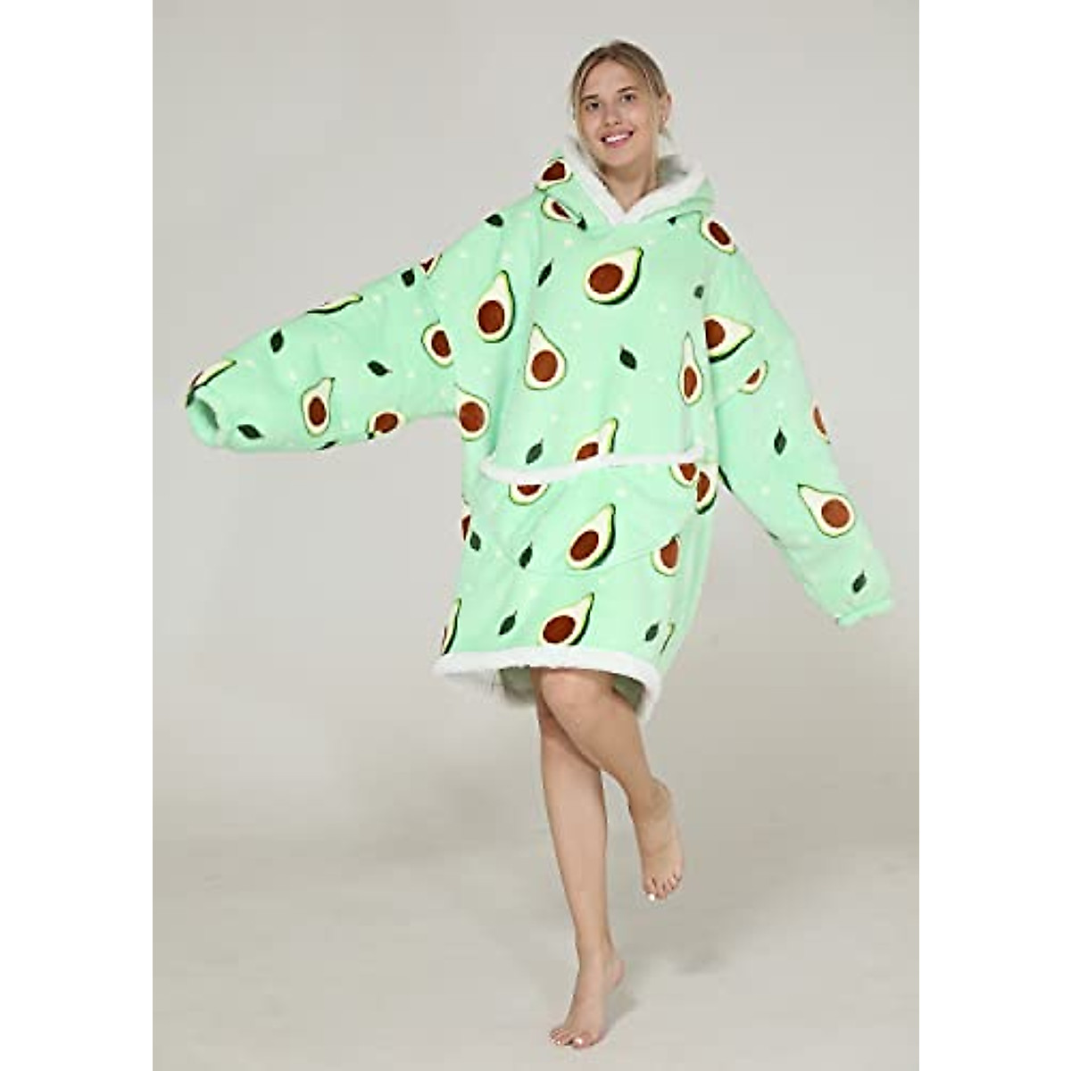 Fyuasto Wearable Blanket Hoodie Super Warm Cozy Soft Printed Sherpa Oversized Sweatshirt Blanket with Pockets One Size Fits All Adult, Avocado Pattern